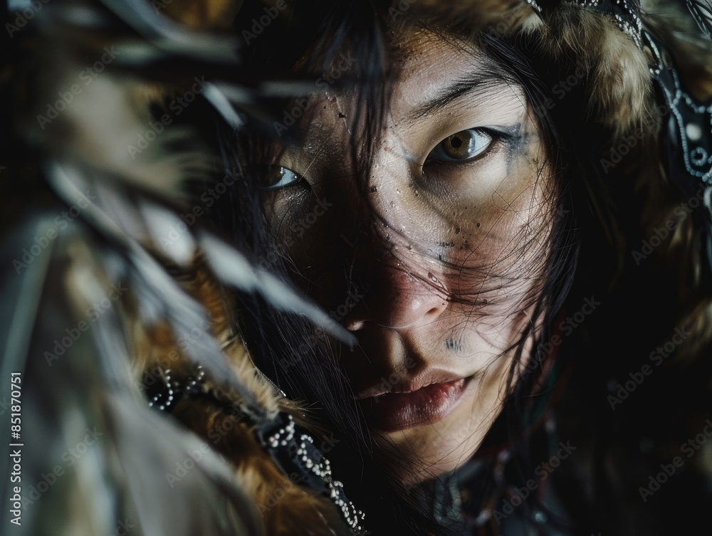 Medium shot of Portrait of a mongolian warrior queen, dark fantasy ...