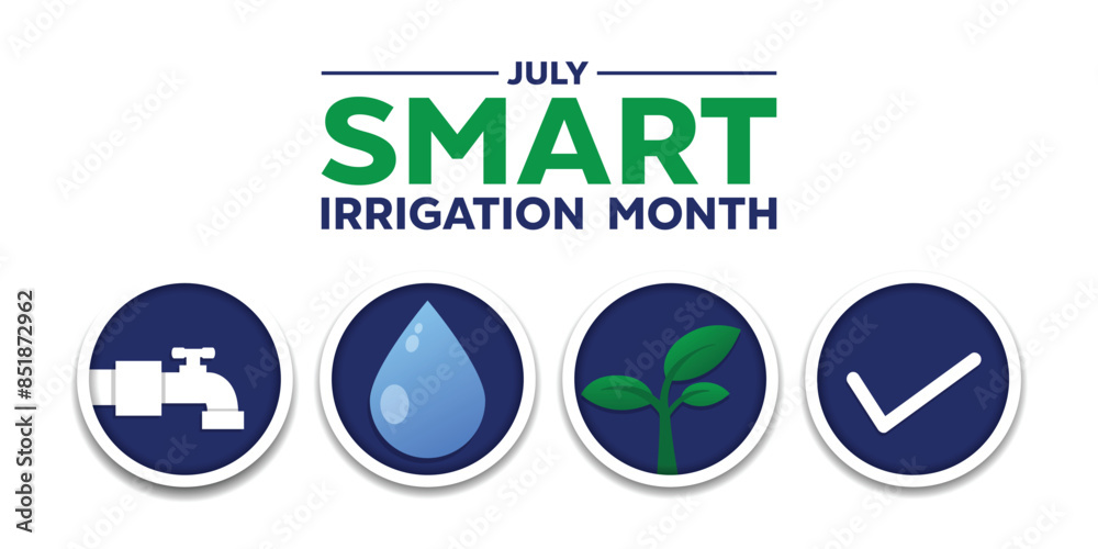 National Smart Irrigation Month. Pipe, water, plant and checklist ...