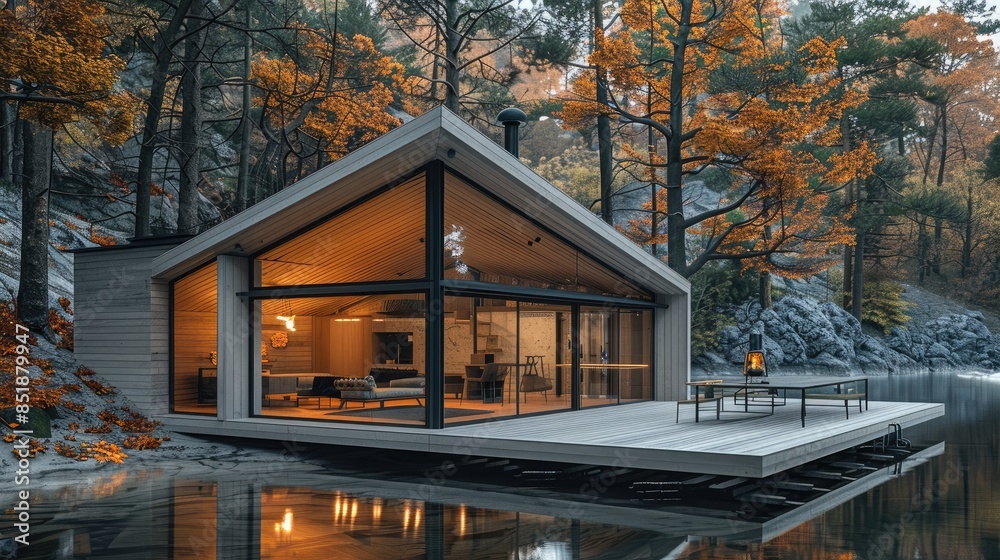 A minimalist cabin in the shape of an inverted triangle, located on ...