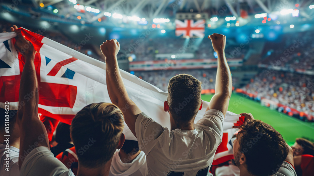 English football soccer fans in a stadium supporting the national team ...