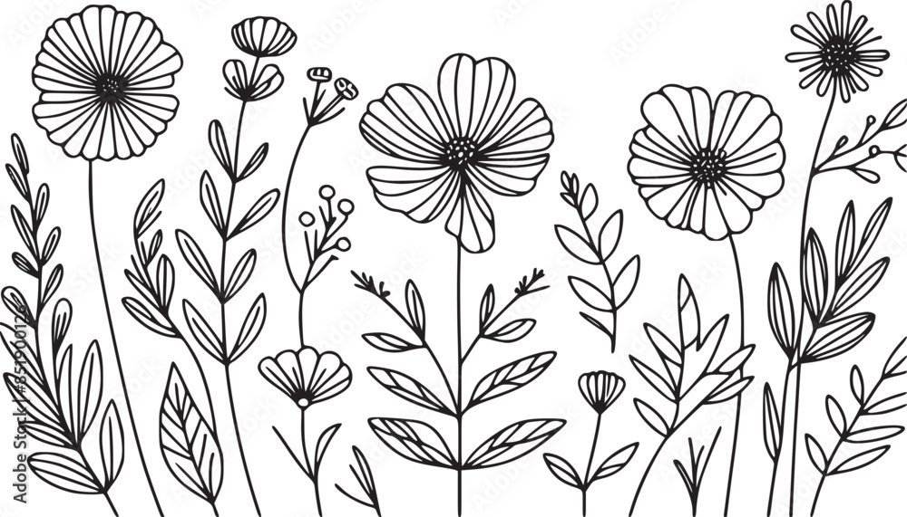 This is an illustration of flowers in a simple and modern line art ...