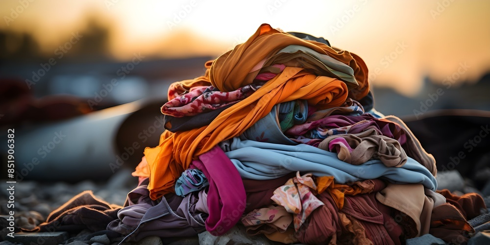 Impact of fast fashion highlighted by pile of discarded clothes in landfill. Concept Fast ...
