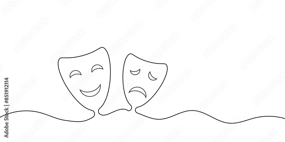 Comedy and tragedy theater mask drawing style editable line Stock ...
