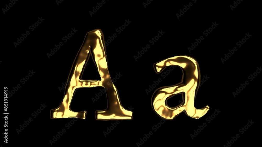 Upper and lower case a alphabet with golden fluid texture, latin script ...