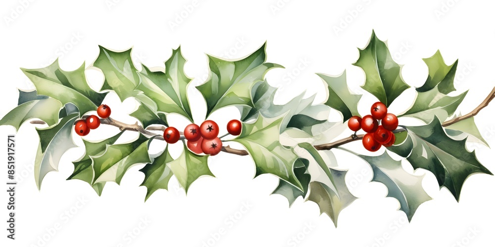 Watercolor mistletoe and holly clipart on white background ideal for ...