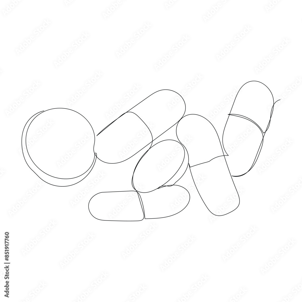 Sketch outline concept minimal in drawing medicine pill vitamin ...