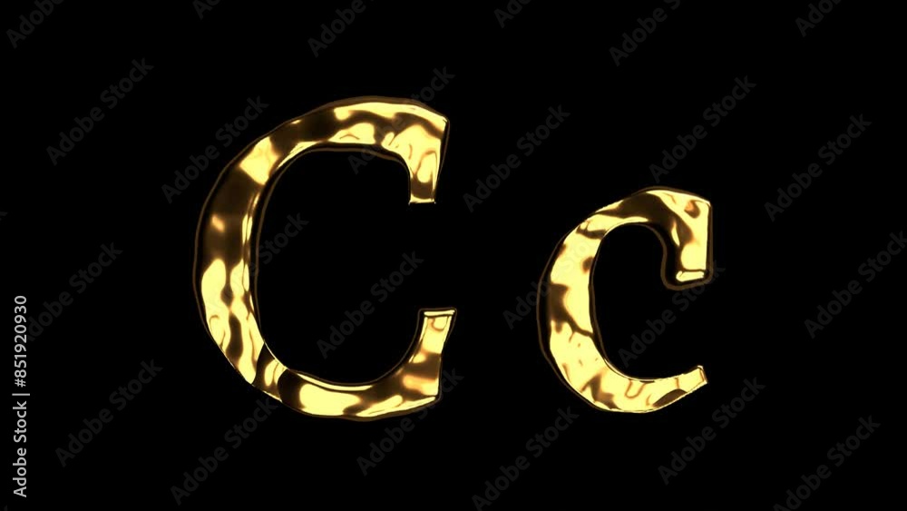 Upper and lower case c alphabet with golden fluid texture, latin script ...