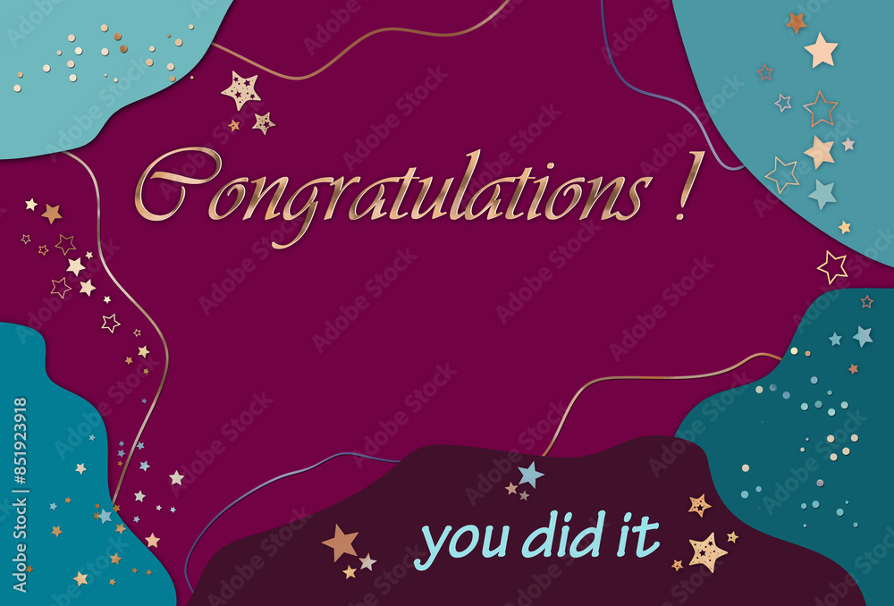 Congratulations " you did it " in turquoise-mullberry colors invitation ...