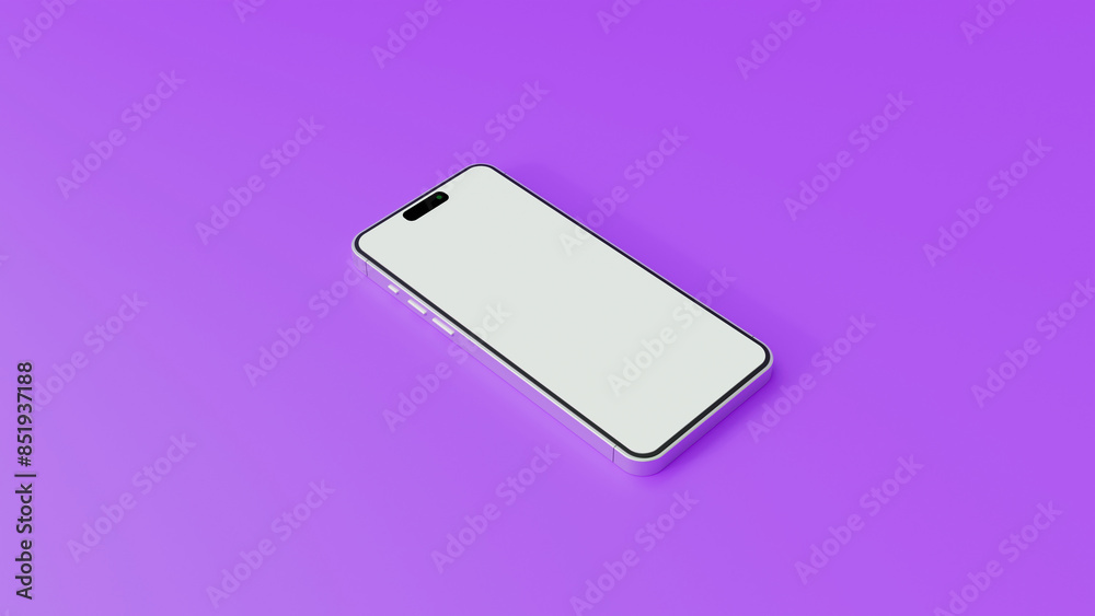 Smartphone frame blank screen on purple background. 3d isometric ...