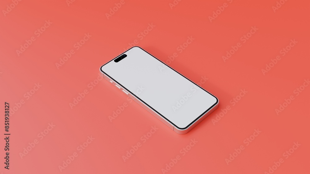 Smartphone frame blank screen on red background. 3d isometric ...
