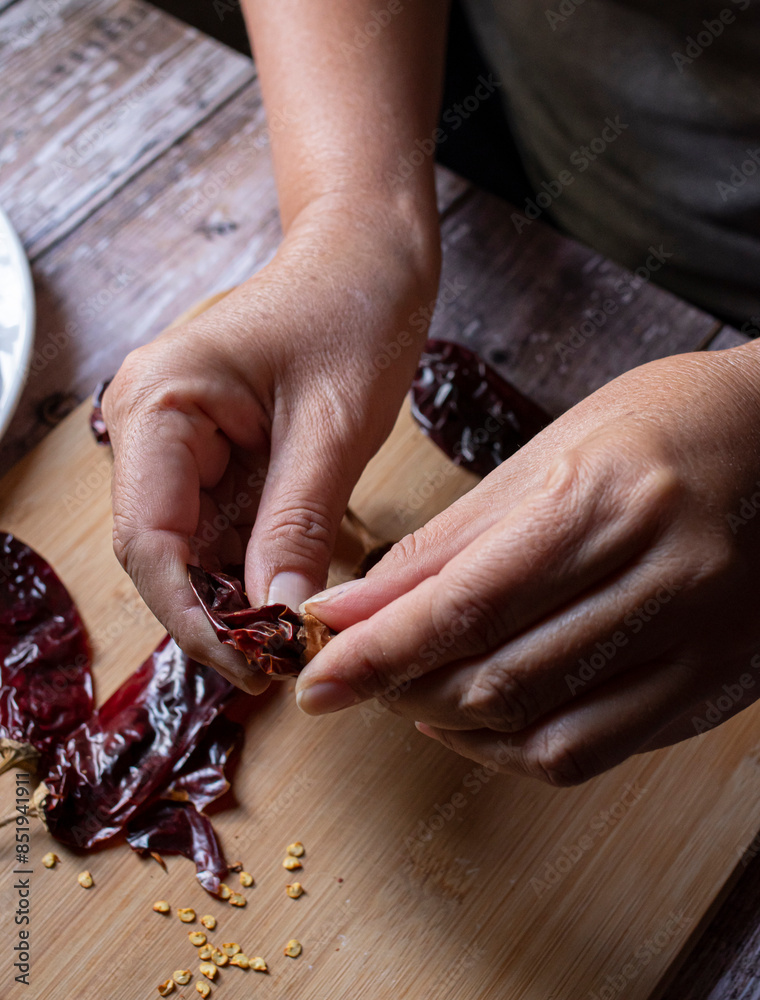 Concept of taking or grabbing food with hands, feminine Mexican hands ...
