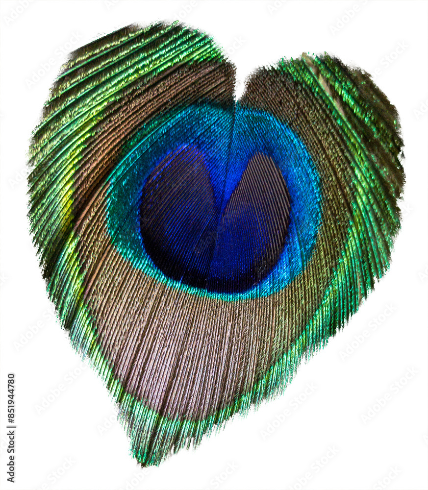 cutout heart shape from a closeup photo of a peacock feather with ...