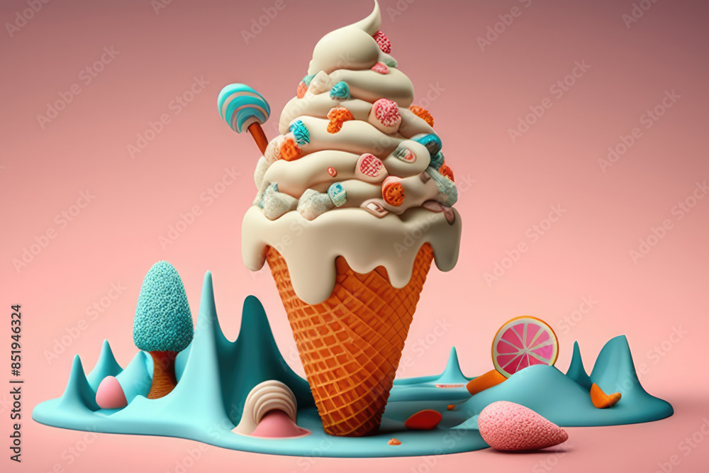 Ice cream. Ice cream land. Fairy tale landscape made in ice cream ...