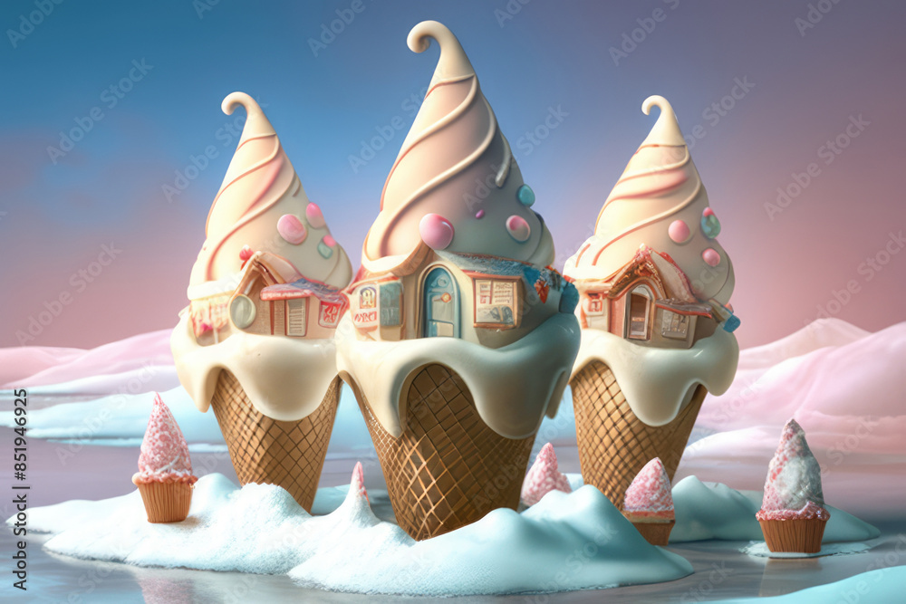 Ice cream. Ice cream land. Fairy tale landscape made in ice cream ...