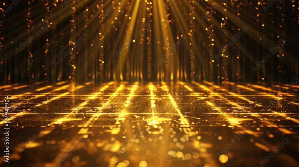 Shines. Gold Stage with Light Beams and Glow for Award Ceremony ...