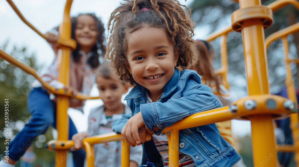 copy space, stockphoto, multiracial, kids playing on a playground ...