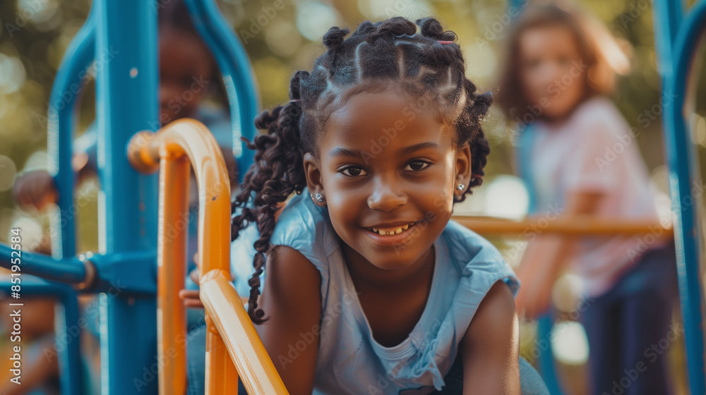 copy space, stockphoto, multiracial, kids playing on a playground ...