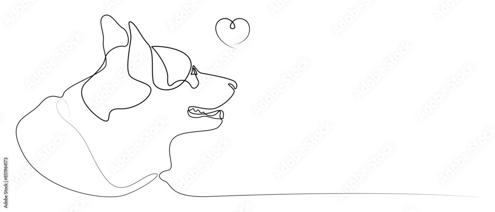 Linear drawing of corgi, dog and hearts. Dog is human best friend. Cute ...