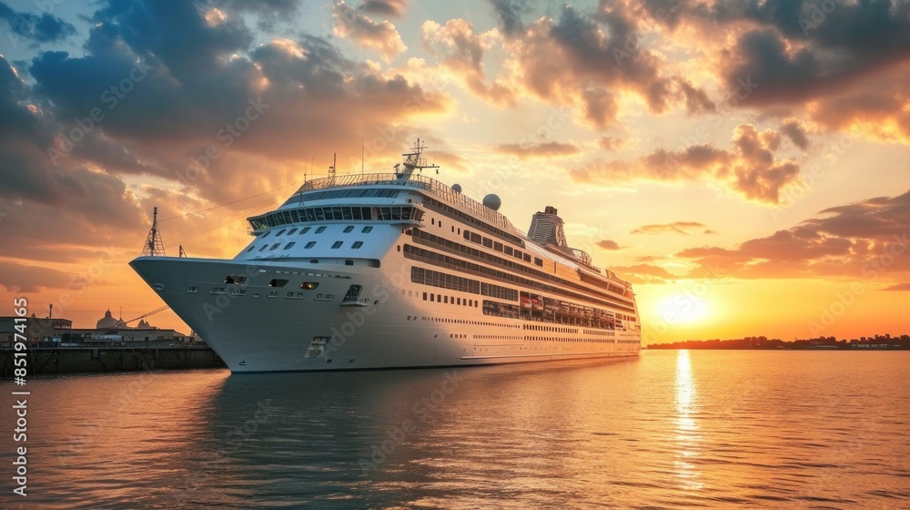 Luxury cruise ship at sunset. Aerial view of Spectrum of the Sea cruise ...