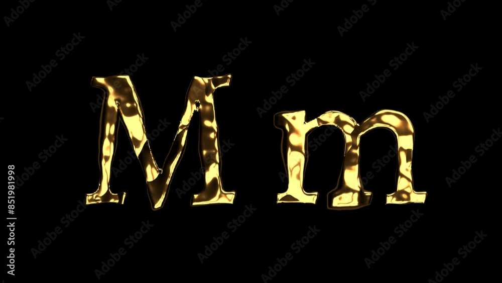 Upper and lower case m alphabet with golden fluid texture, latin script ...
