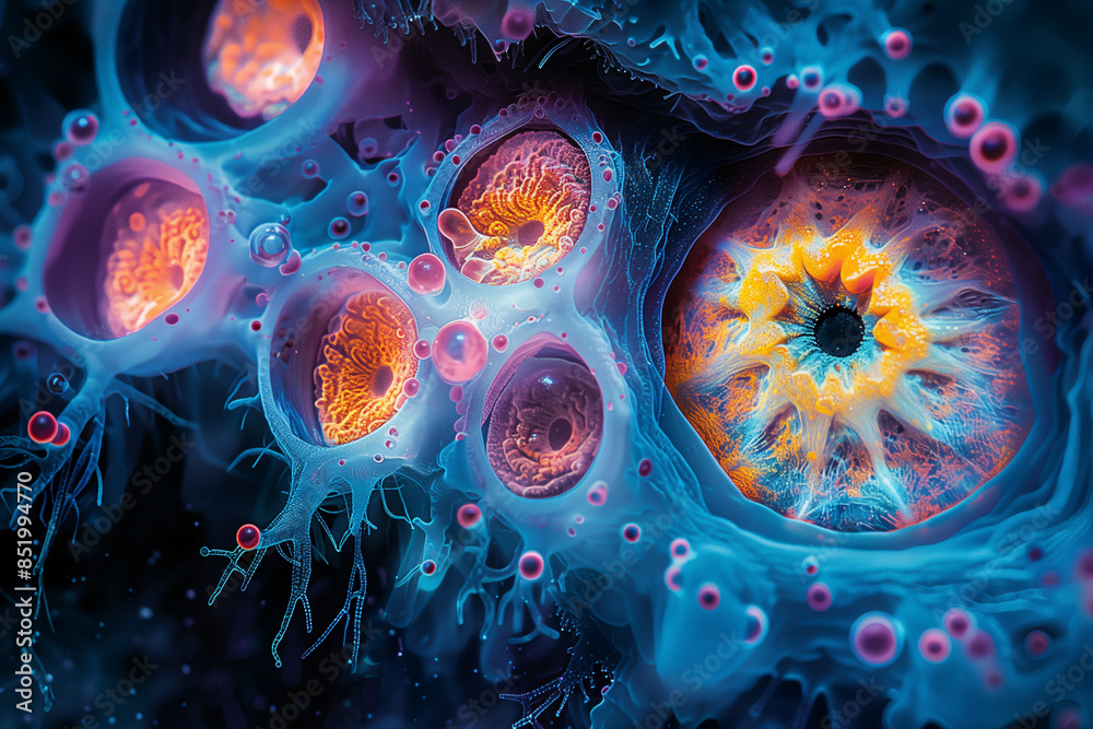 Artistic illustration of sensory cells in the retina, highlighting the ...