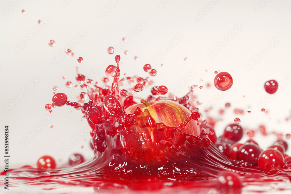 red apple in splash, A luscious berry-apple juice splash frozen in mid ...