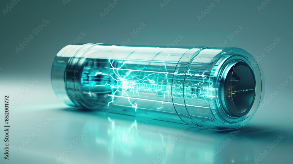 Animated energy flow visible through the futuristic transparent casing ...