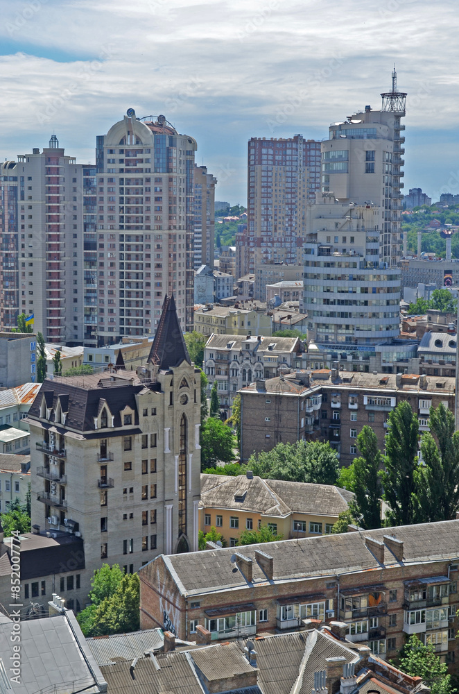 Architectural landscape. Kyiv. Ukraine. 2024. Eclecticism of styles ...
