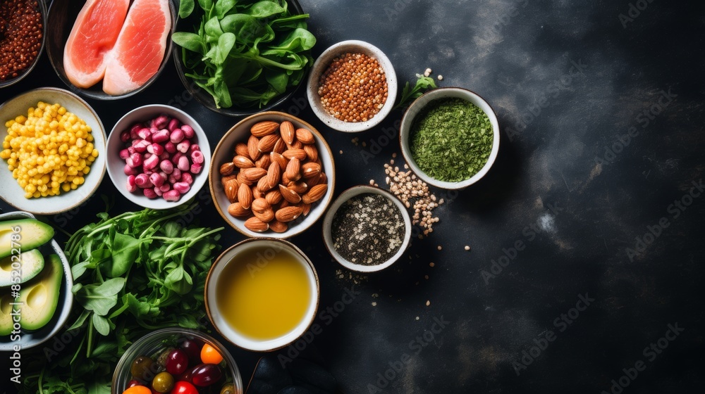 Keto friendly ingredients showcase close up display of nuts, seeds ...