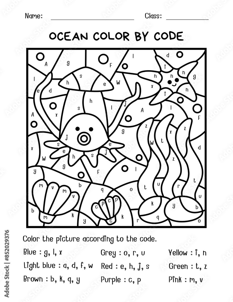 Coloring page with Ocean to color by Alphabet A-Z. Color sheet for ...