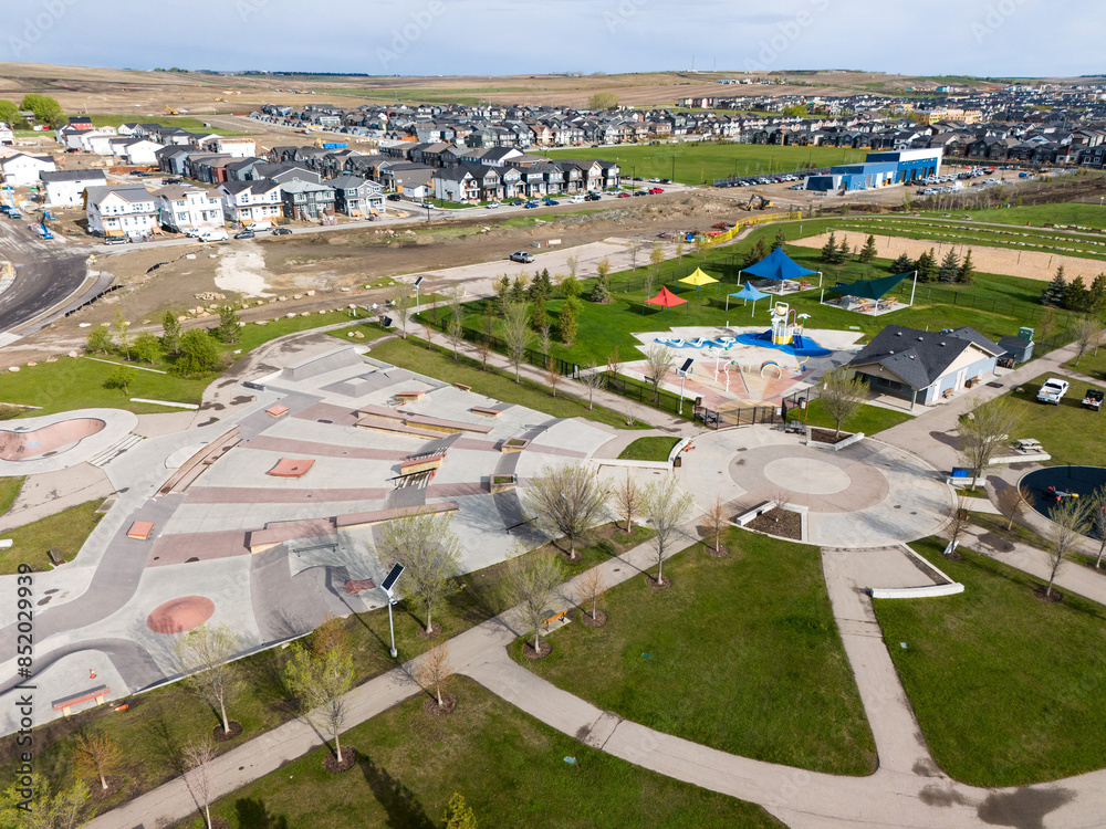 Airdrie Alberta Canada, May 21 2024: Looking down view of Chinook Winds ...
