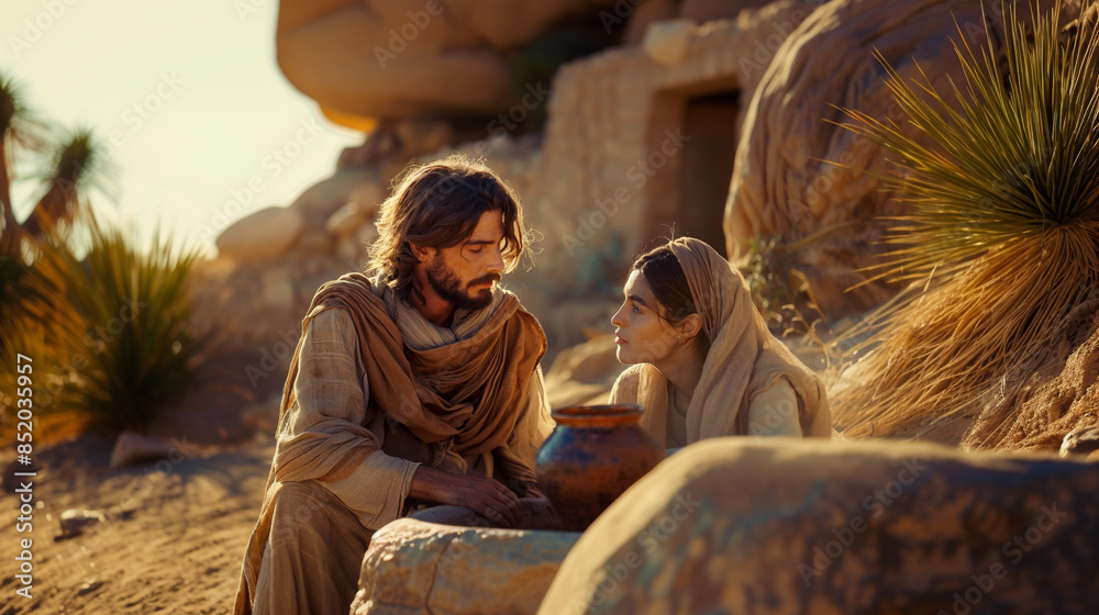 Conversation between Jesus Christ and the Samaritan woman at the well ...