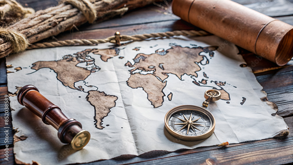 Old blank parchment treasure map isolated. Clipping path is Stock ...