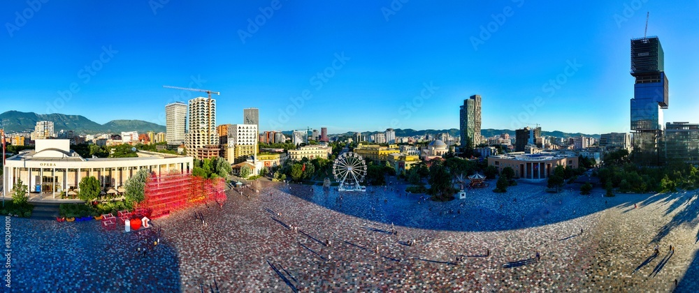 Aerial image of Skanderbeg Square in Tirane, Albania showing the Clock ...
