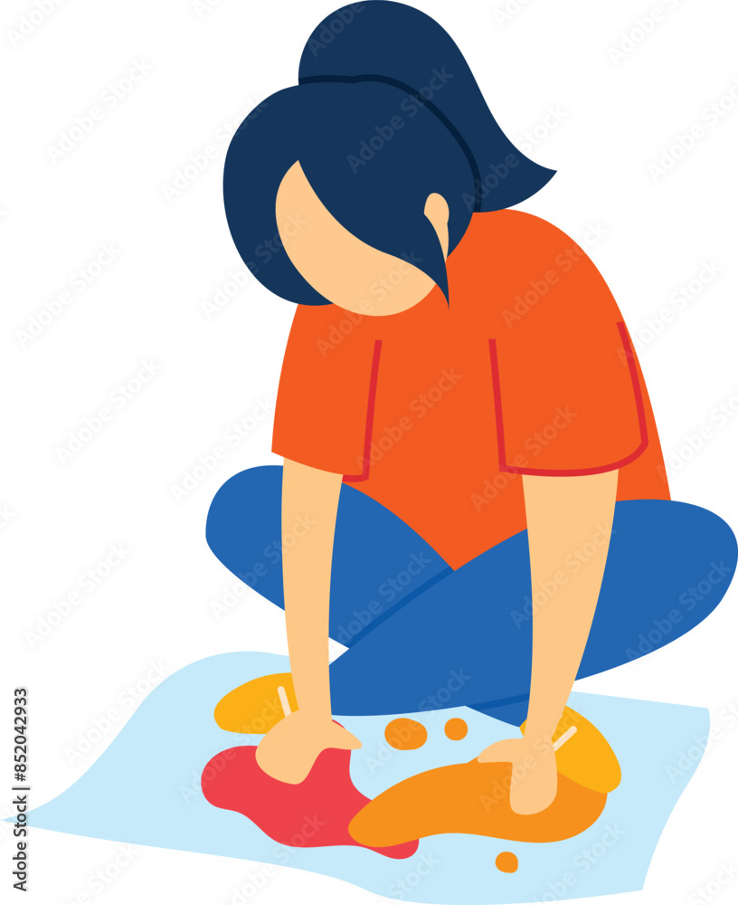 Asian female cartoon character cleaning spill. Young woman cartoon ...