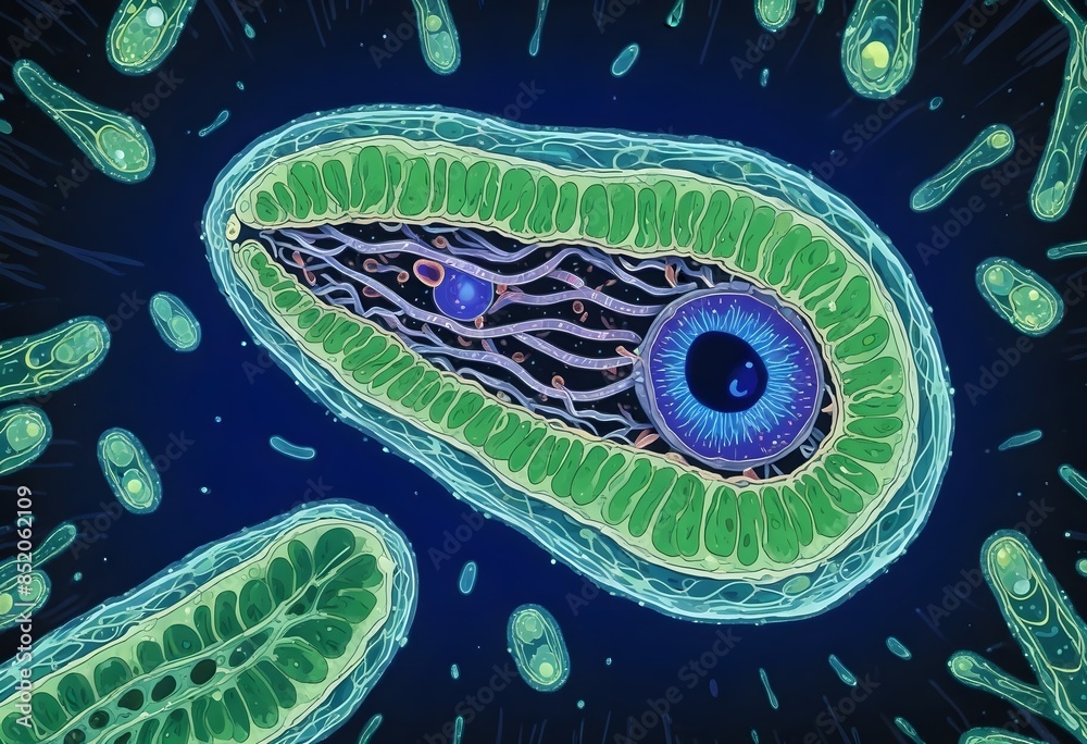 colorful flat illustration classical animes, Closeup view of a tiny ...