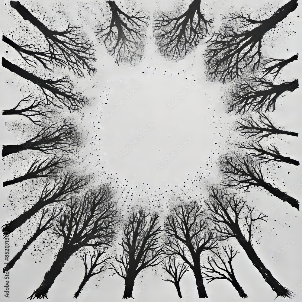 The sun, moon, tree forest, and nature in pen drawing inspire peace ...