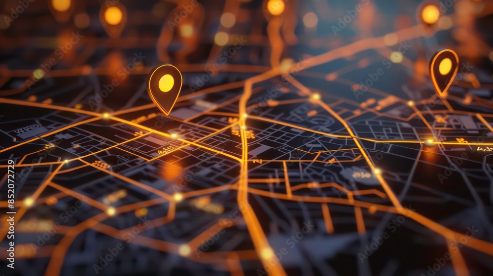 Navigating through a city map with multiple location markers to explore ...