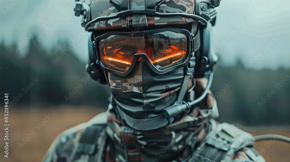 Special forces soldier in full gear helmets and mask modern technology ...