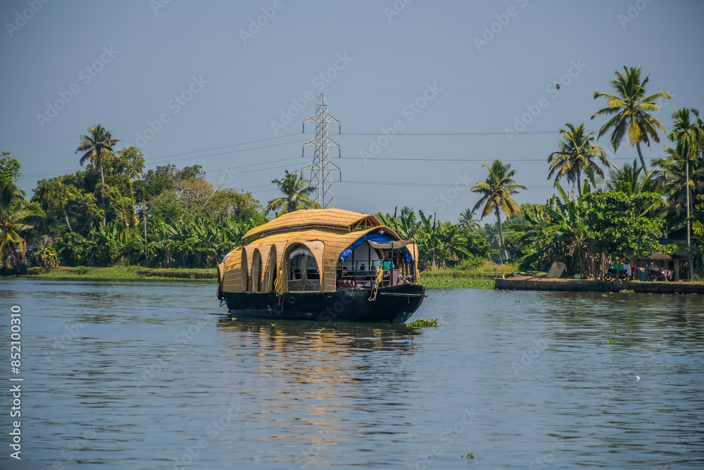 Poster Kerala tourism - Houseboat in Kerala backwater sailing through ...