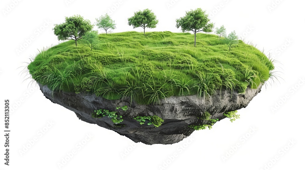 Green circle ground floor garden land layers on white background with ...