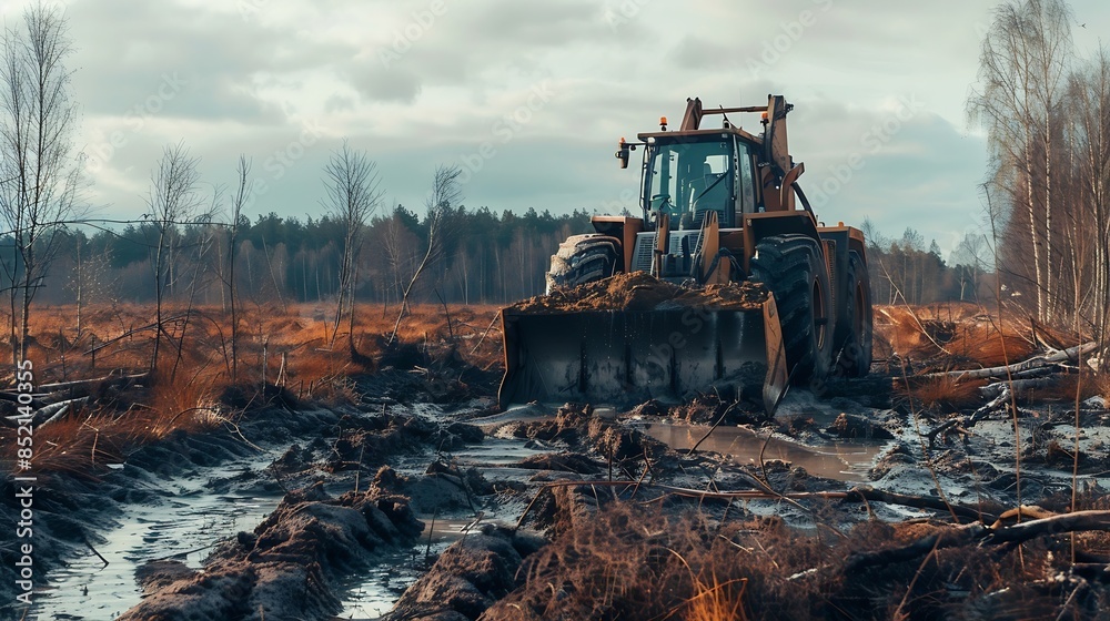 Peat Harvester Tractor on Collecting Extracting Peat Mining and ...