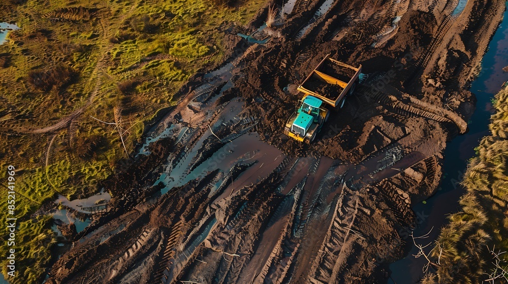 Peat Harvester Tractor on Collecting Extracting Peat Mining and ...