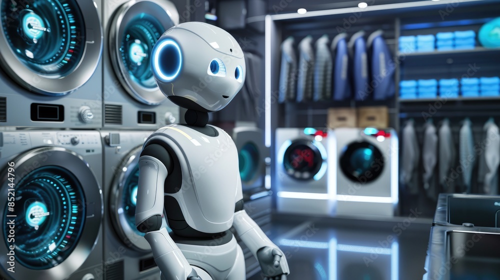 AI robot using app to manage laundry smart housekeeping concept Stock ...