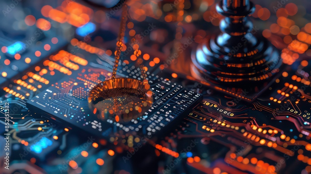 Digital scales of justice symbol with futuristic tech theme cyber law ...