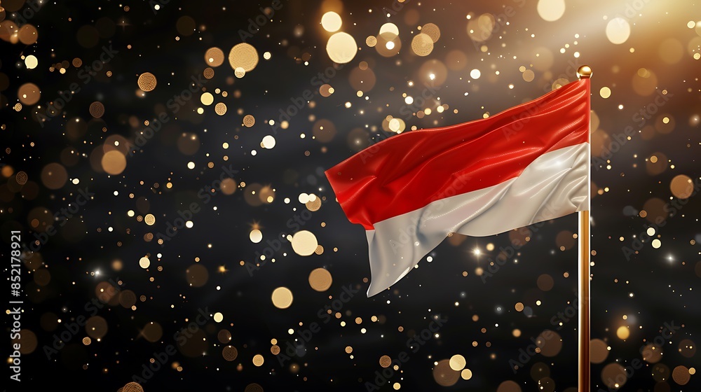 Indonesian Flag Flutter, Gold Bokeh and Black Background : Suitable for ...