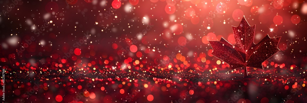 Canadian flag design with magical snowfall and sparkling lights on red ...