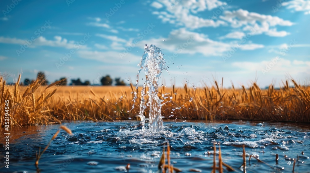 Fresh and pure blue water being pumped by a powerful diesel engine tube ...