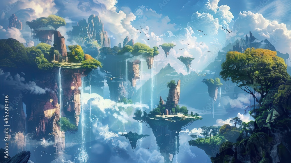 enchanting fantasy landscape with floating islands waterfalls and ...