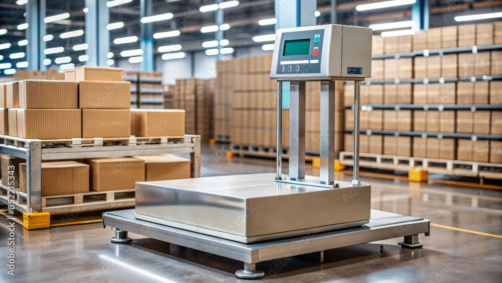 Industrial weighing scale with digital display sits atop a stainless ...